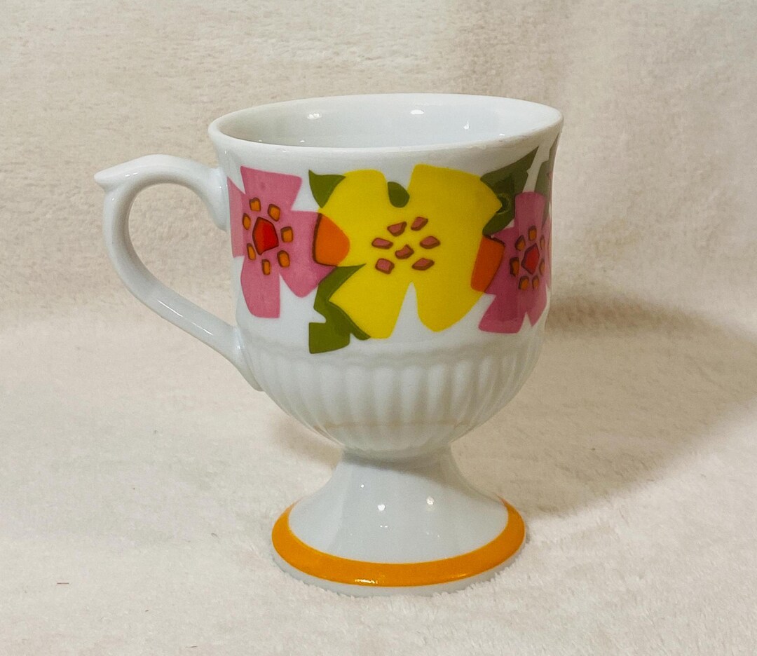 Vintage Footed Mug - Floral Design - Etsy