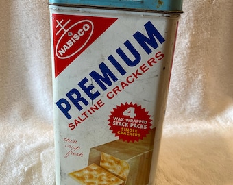 Vintage 1970s Nabisco Premium Saltine Cracker Storage Tin Can Mid ...