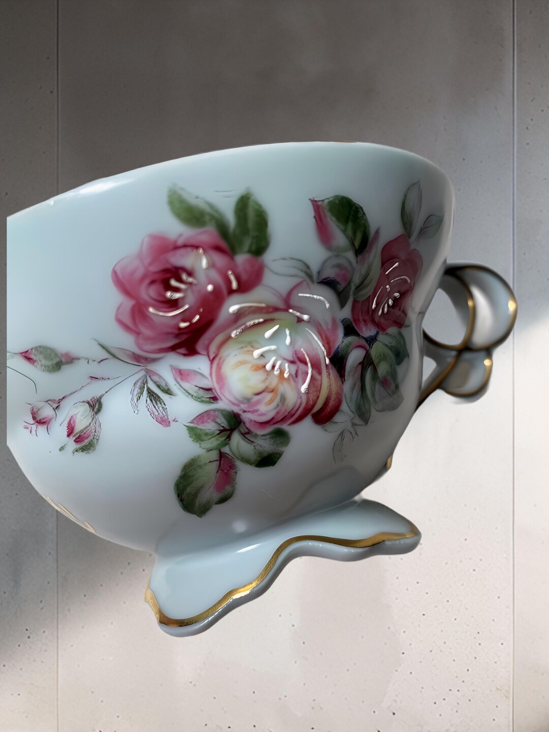 Vintage Porcelain Teacup and Saucer Set - Roses With Gold - Etsy