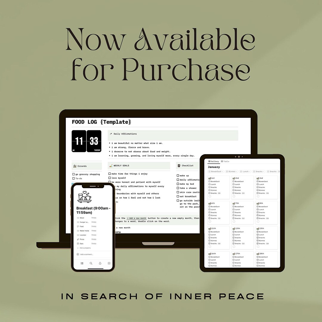 Notion Food Tracker | All in One Meal Planner, Mood, Journal (digital ...