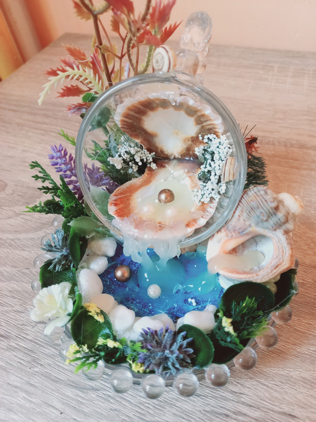 Floating Cup, Seashell Waterfall, Magic Cup, Tea Cup Ornament - Etsy