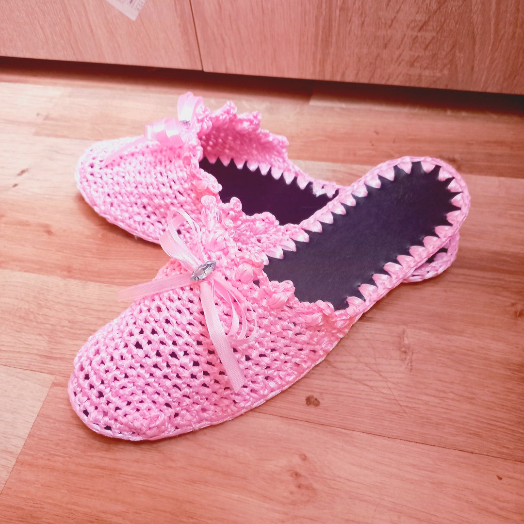 Women's Satin Slippers, Knitted Slippers, Satin Slippers, Crochet Satin ...