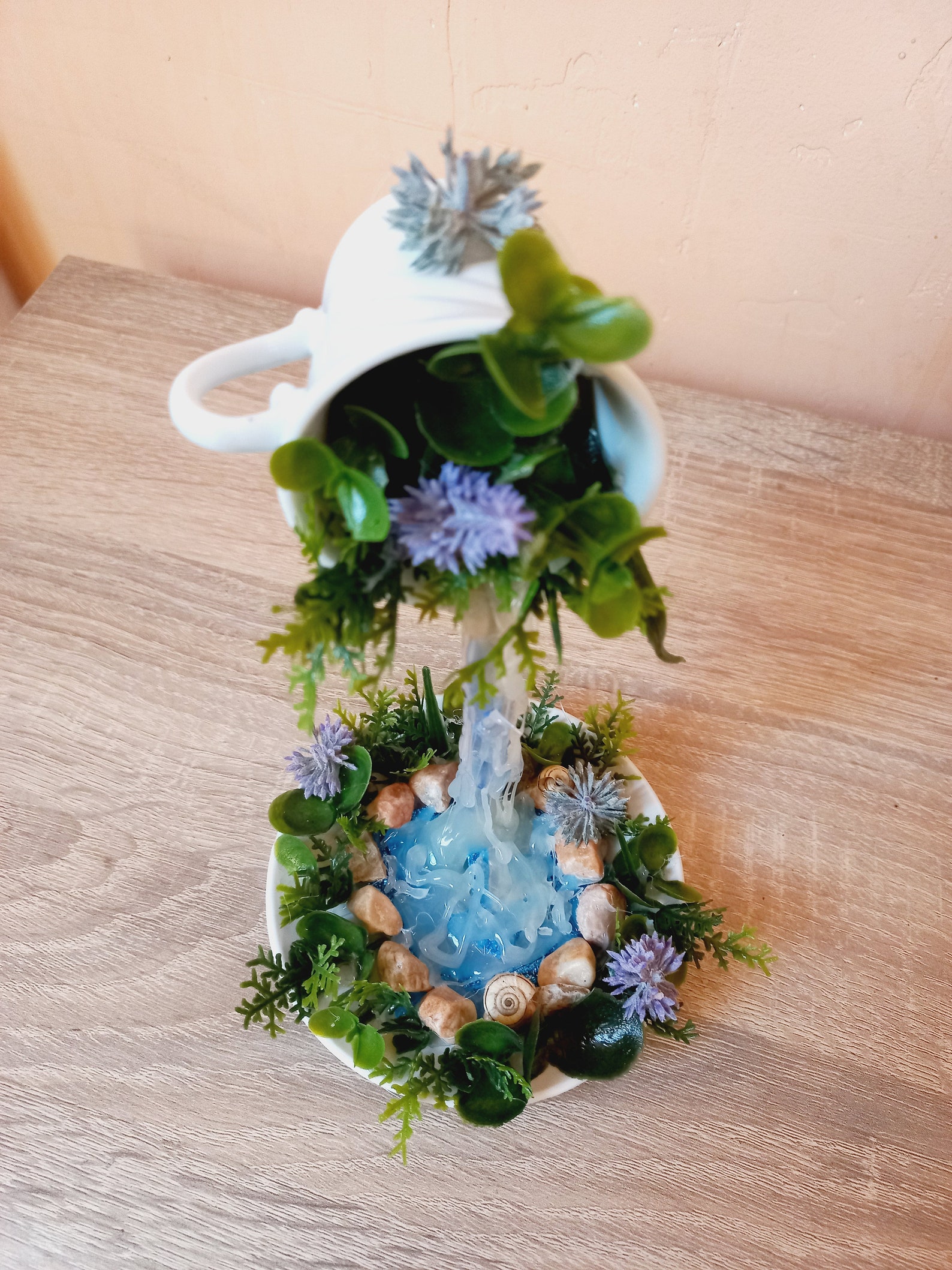 Floating Teacup Waterfall: Forest Desk Decoration - Etsy
