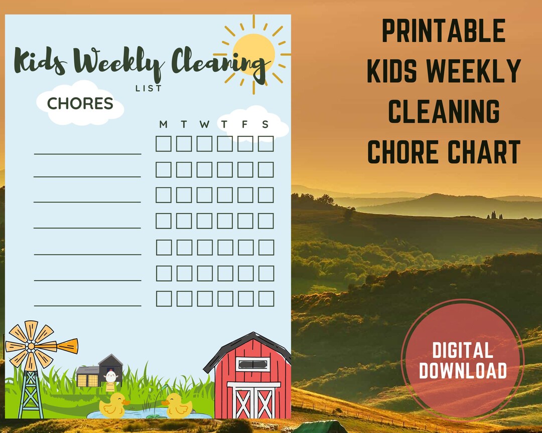 Printable Kids Weekly Chore Chart, Child Cleaning List, Simple, Easy - Etsy