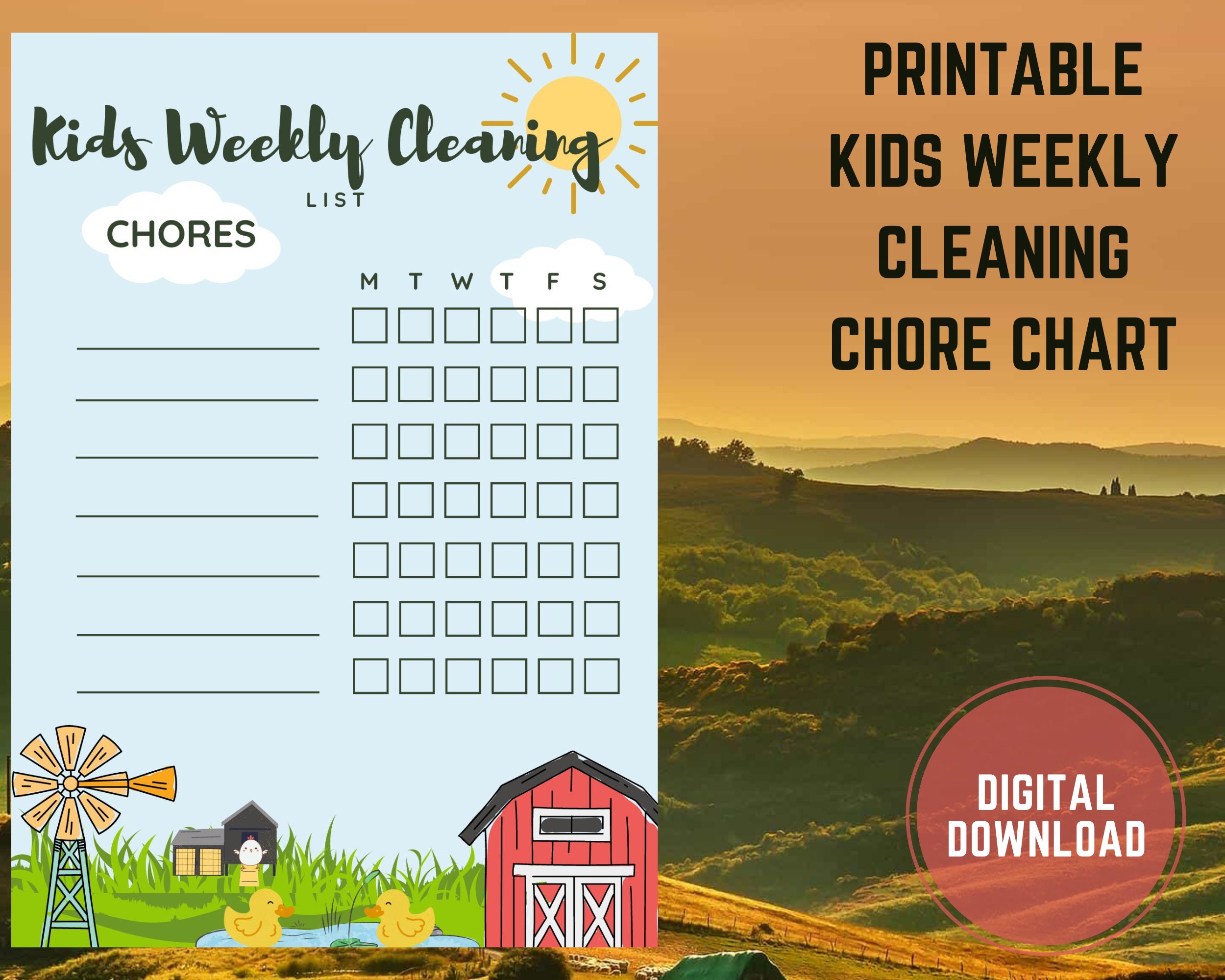 Printable Kids Weekly Chore Chart, Child Cleaning List, Simple, Easy - Etsy