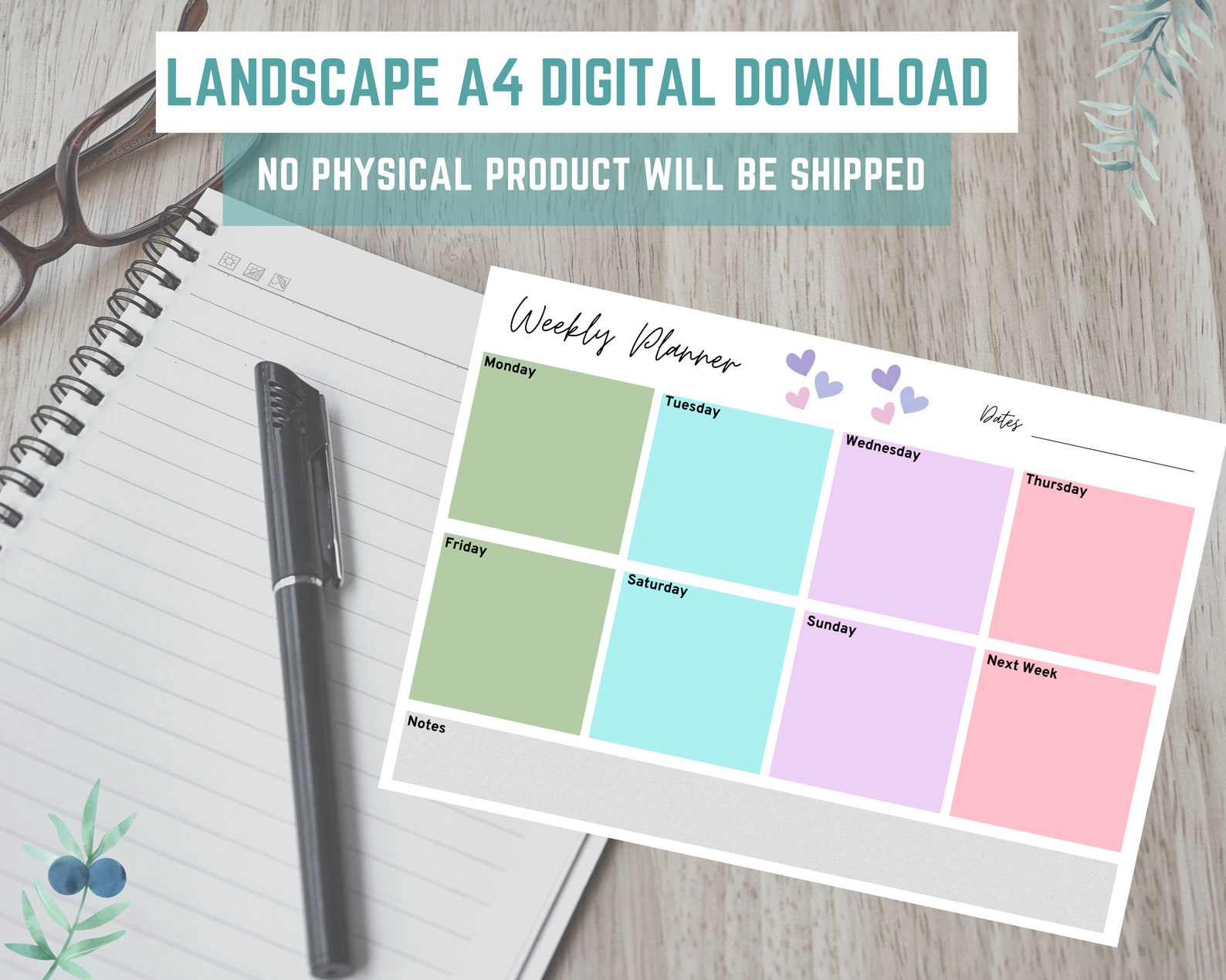 Printable Weekly Planner, A4 Landscape, Modern, Minimalist, Weekly ...
