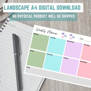Printable Weekly Planner, A4 Landscape, Modern, Minimalist, Weekly ...