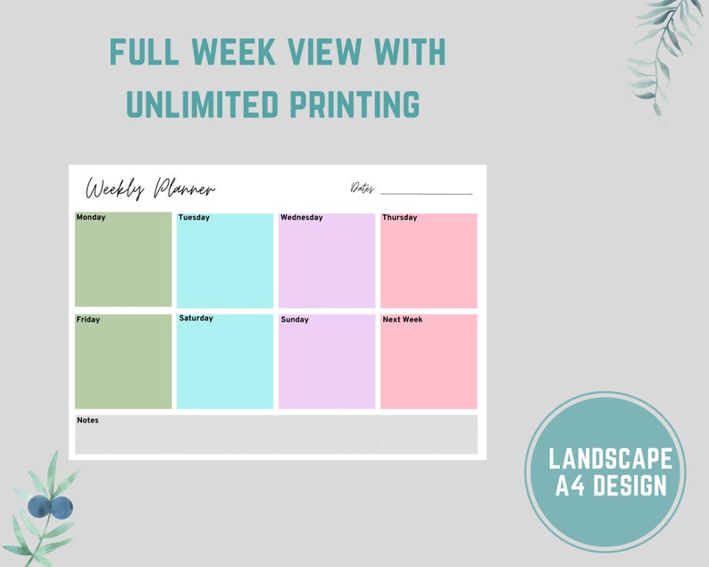 Printable Weekly Planner A4 Landscape Modern Minimalist - Etsy