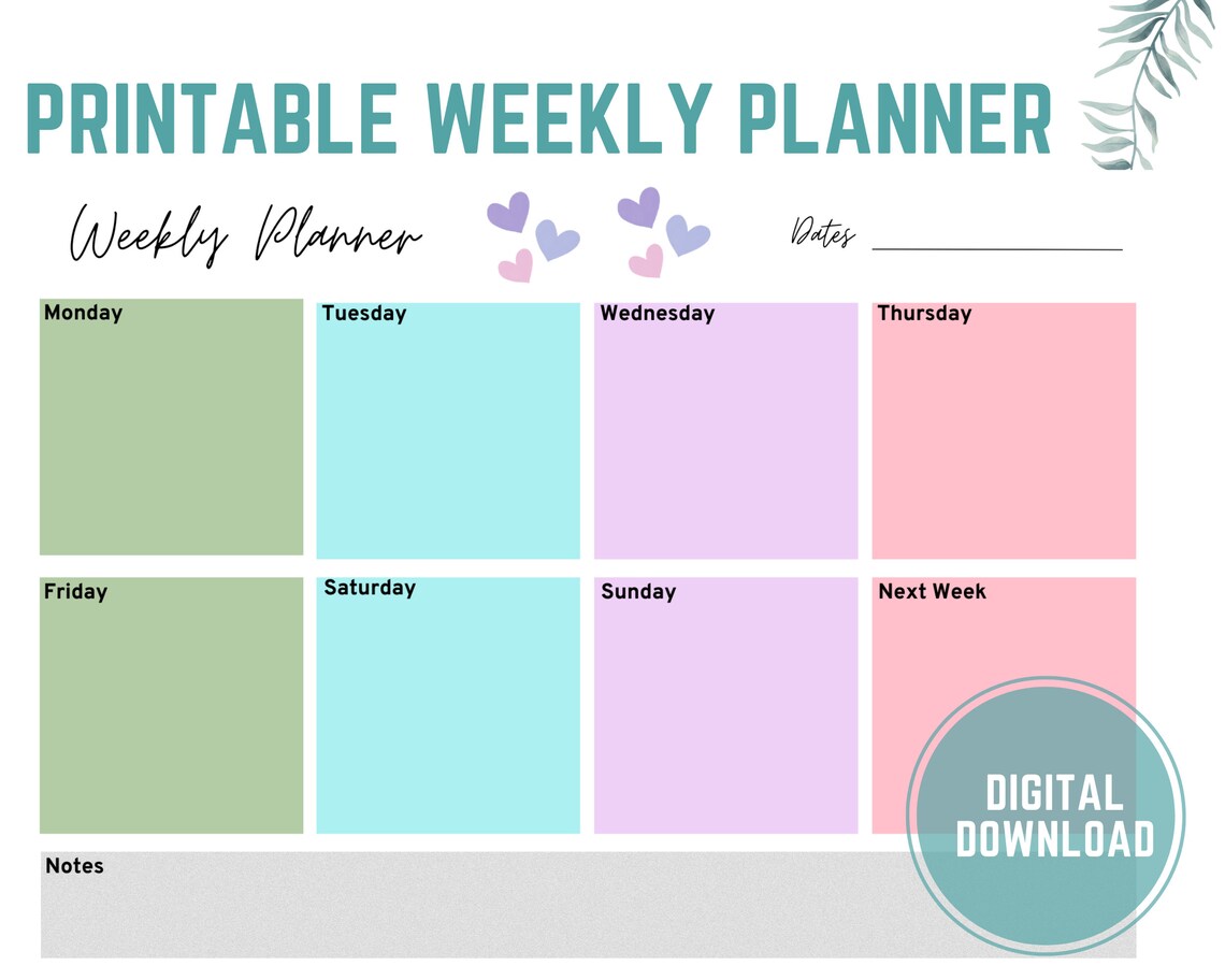 Printable Weekly Planner, A4 Landscape, Modern, Minimalist, Weekly ...