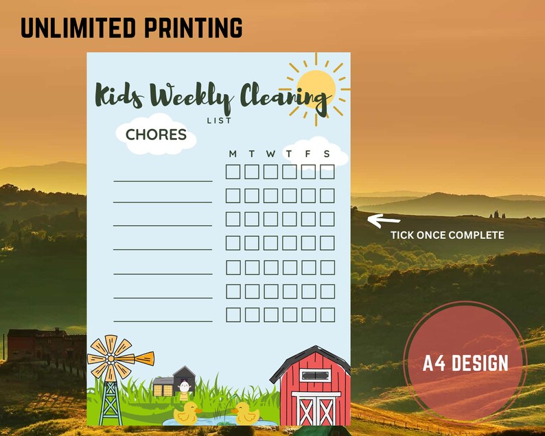 Printable Kids Weekly Chore Chart, Child Cleaning List, Simple, Easy - Etsy