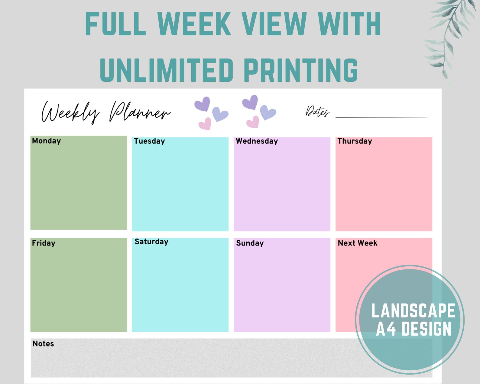 Printable Weekly Planner, A4 Landscape, Modern, Minimalist, Weekly ...