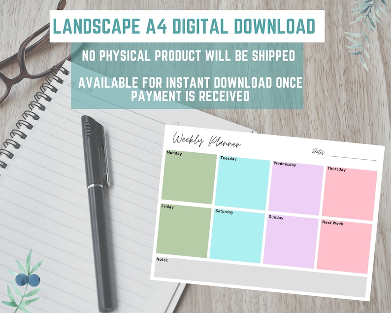 Printable Weekly Planner A4 Landscape Modern Minimalist - Etsy