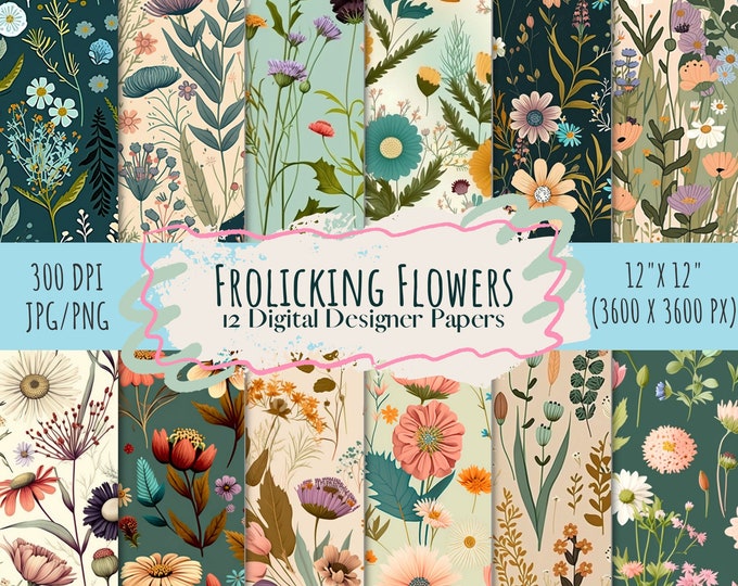 Floral and Meadow Flowers Digital Paper,boho Flower Patterns, Prints ...