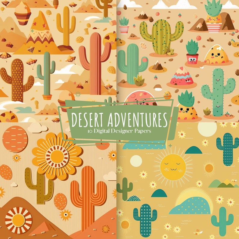 Desert Cactus Digital Paper Pack for Scrapbooking, Boho Vintage ...