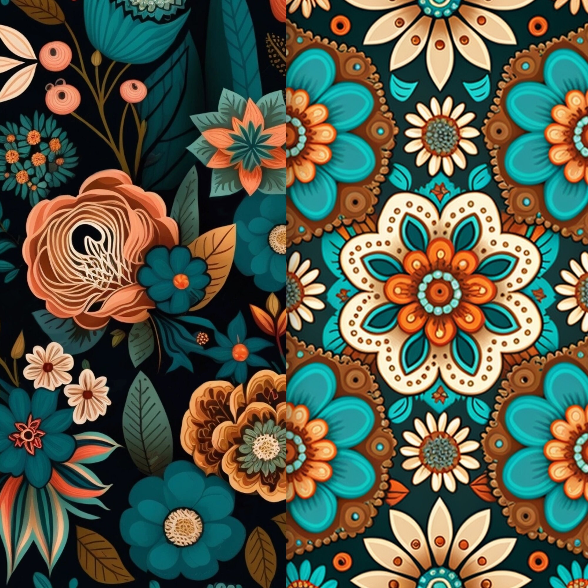 Boho and Vintage Flowers Digital Paper 70's Flower - Etsy