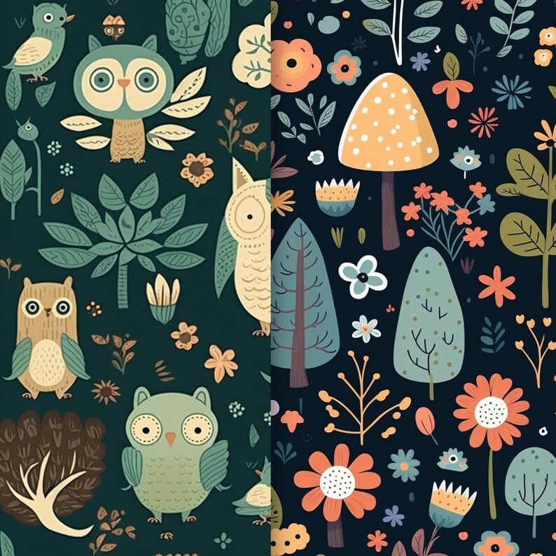 Forest Digital Paper, Woodland Forest Background, Mushroom Digital ...