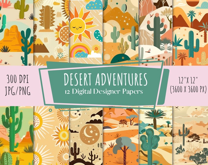 Desert Cactus Digital Paper Pack for Scrapbooking, Boho Vintage ...