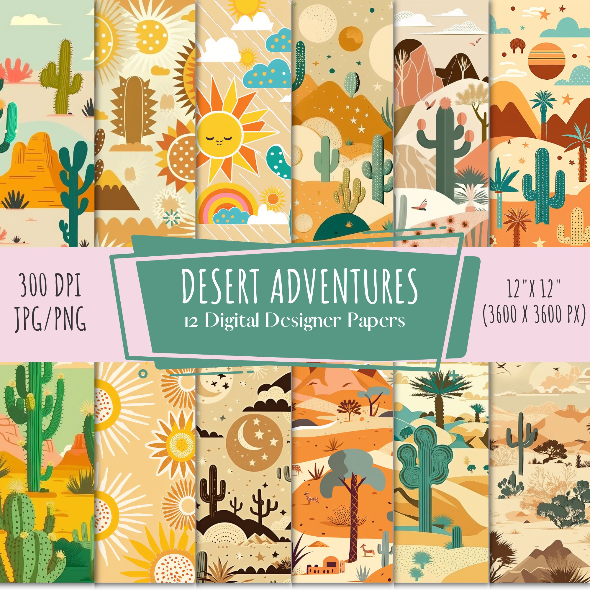 Desert Cactus Digital Paper Pack for Scrapbooking Boho - Etsy