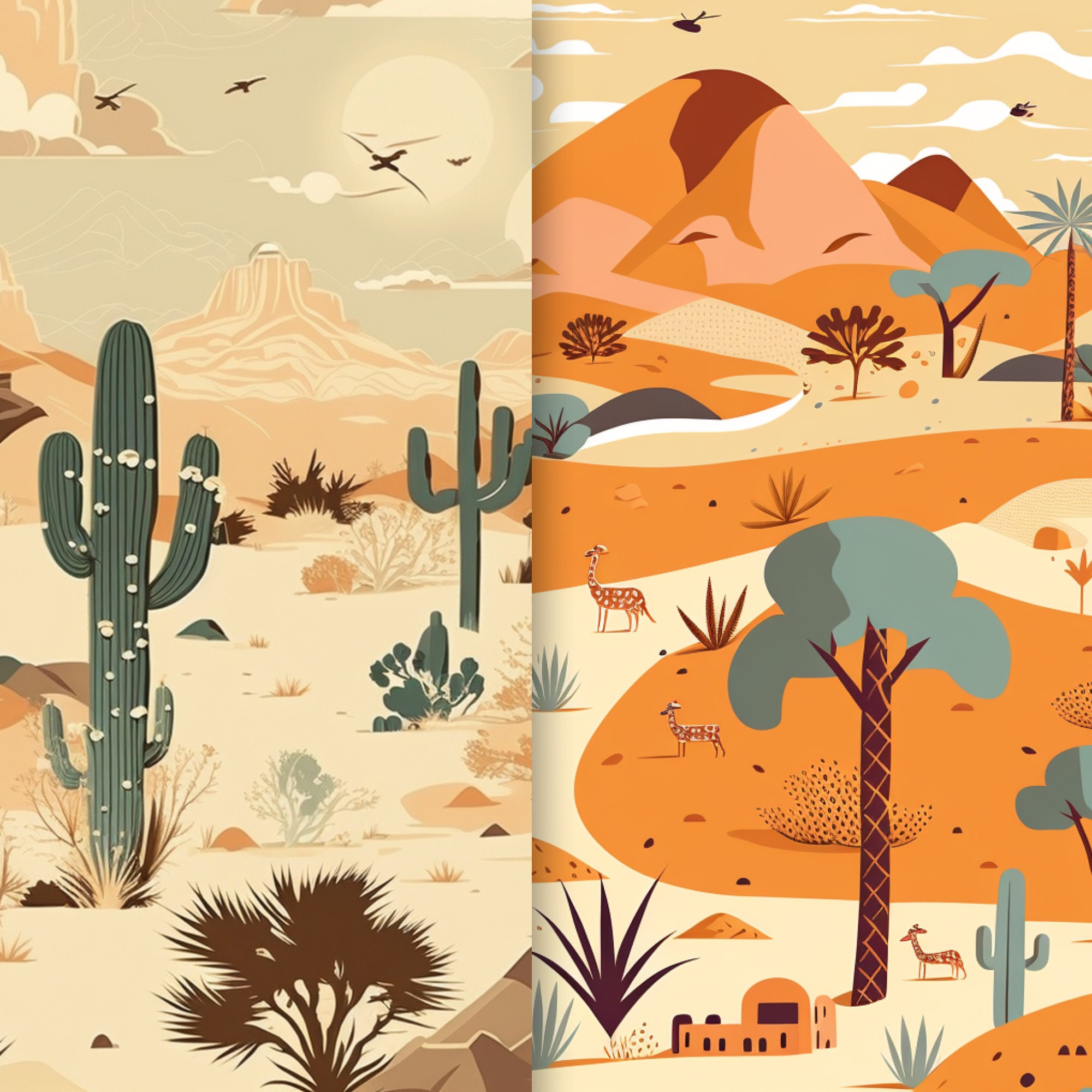 Desert Cactus Digital Paper Pack for Scrapbooking Boho - Etsy