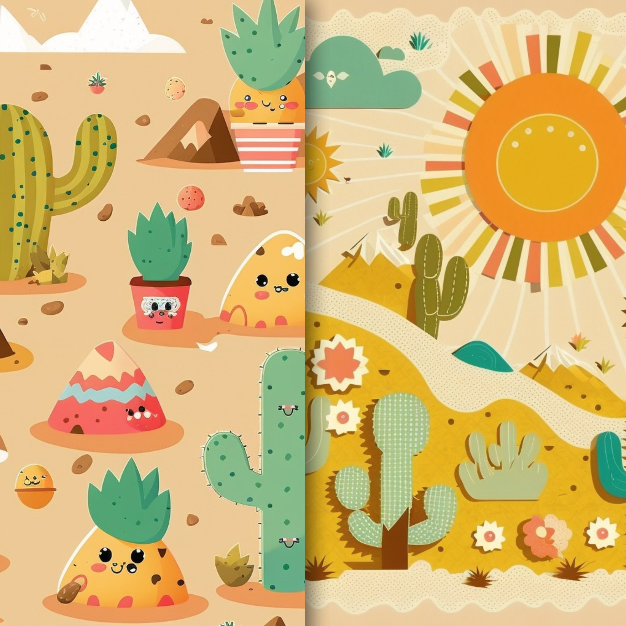 Desert Cactus Digital Paper Pack for Scrapbooking, Boho Vintage ...