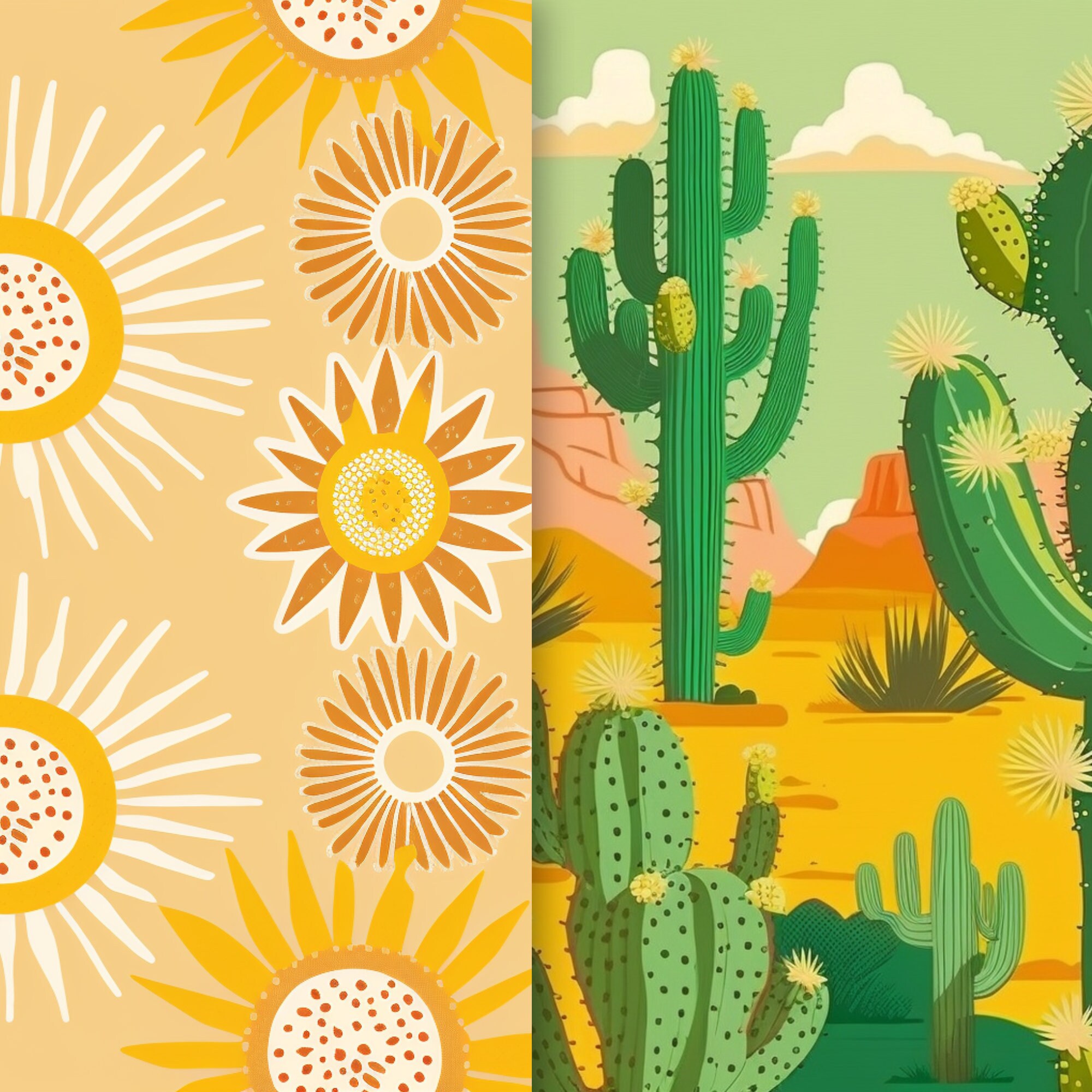 Desert Cactus Digital Paper Pack for Scrapbooking Boho - Etsy