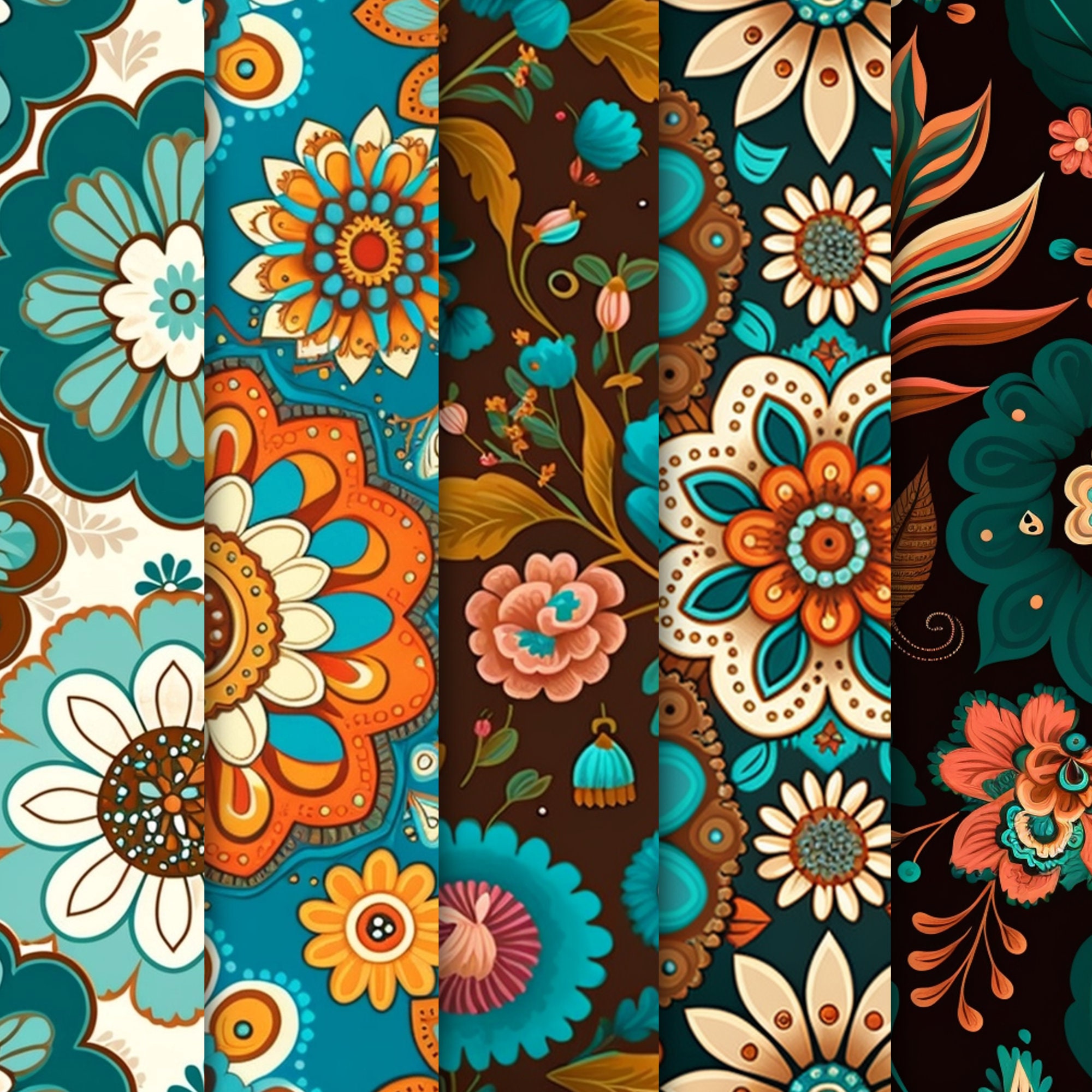 Boho and Vintage Flowers Digital Paper 70's Flower - Etsy