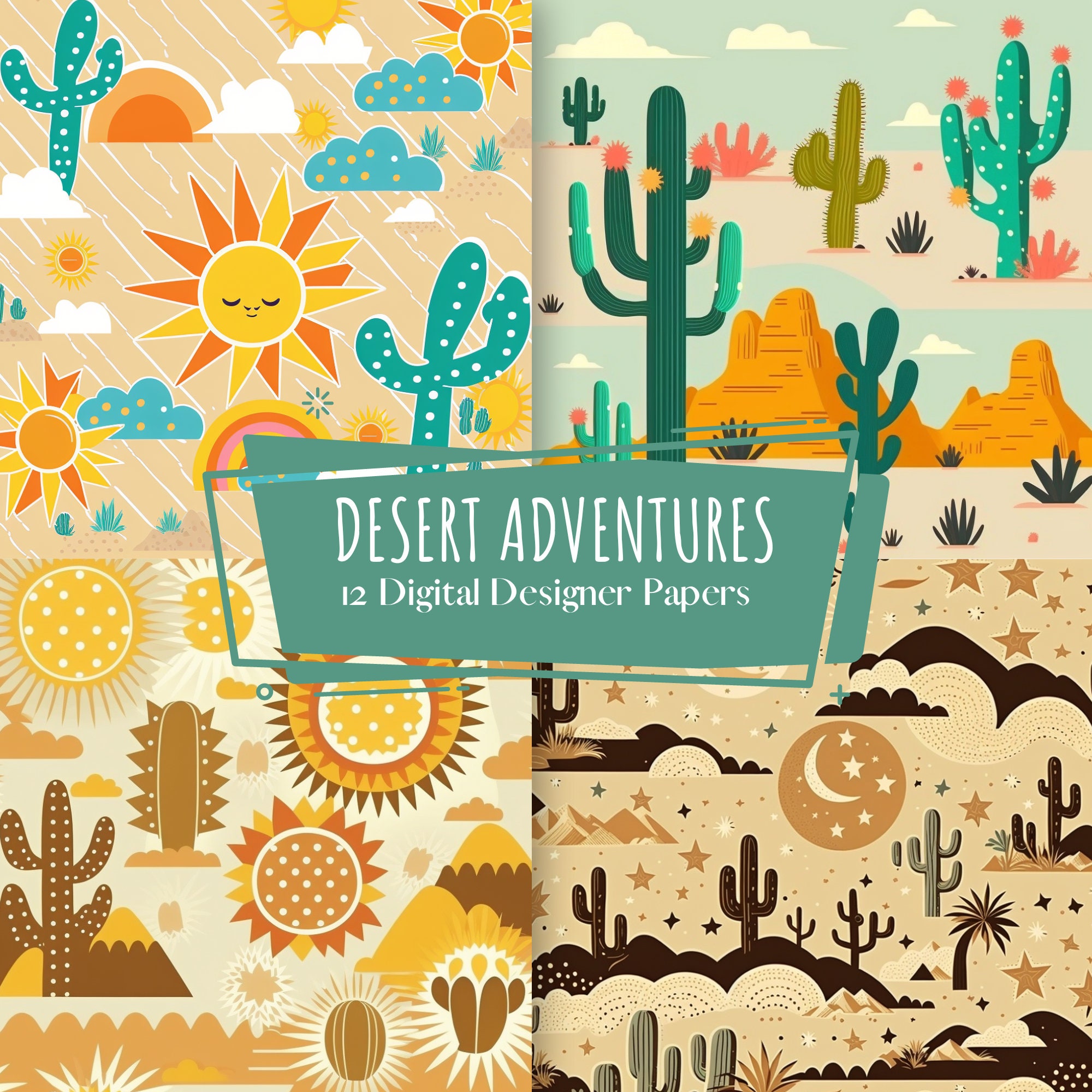 Desert Cactus Digital Paper Pack for Scrapbooking Boho - Etsy
