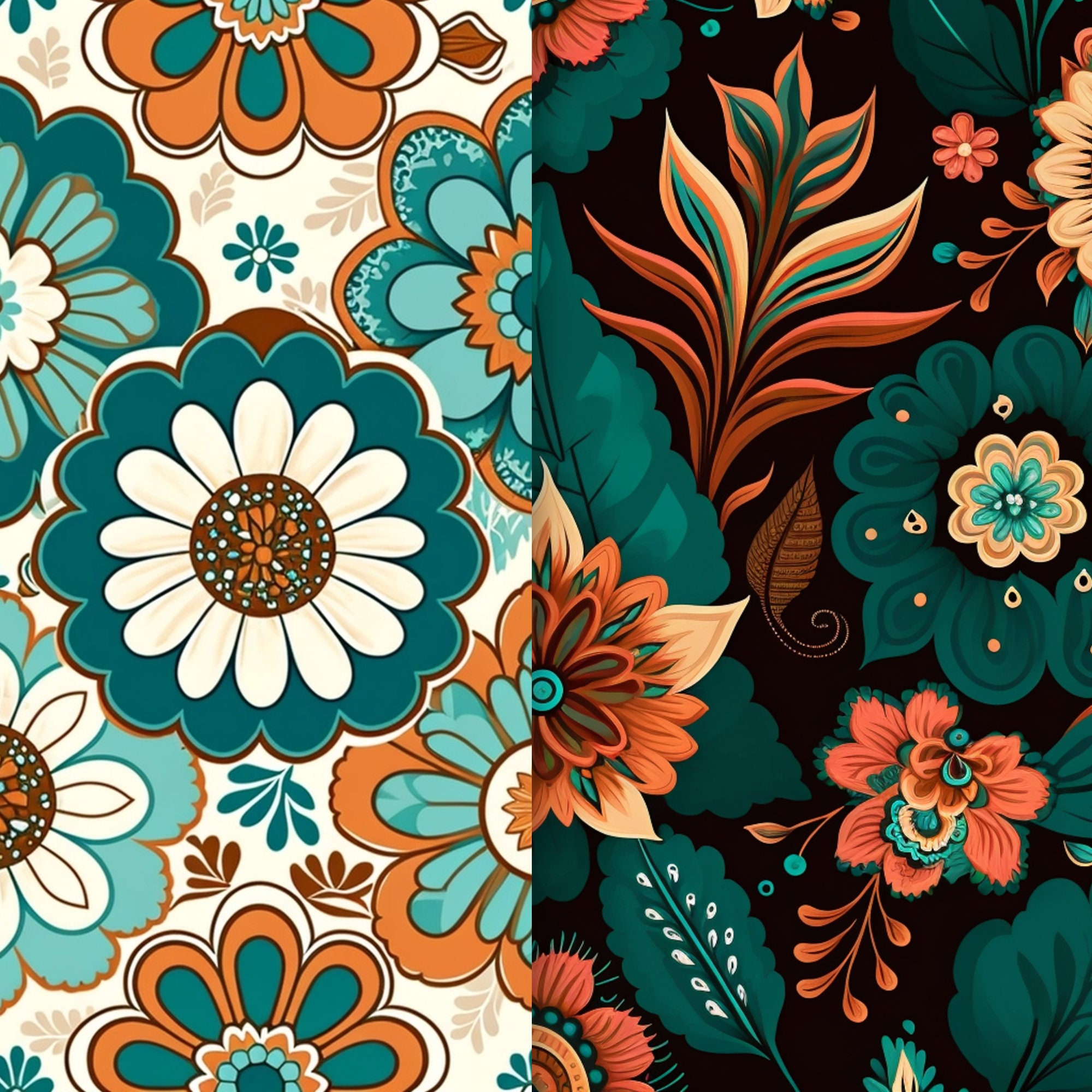 Boho and Vintage Flowers Digital Paper 70's Flower - Etsy