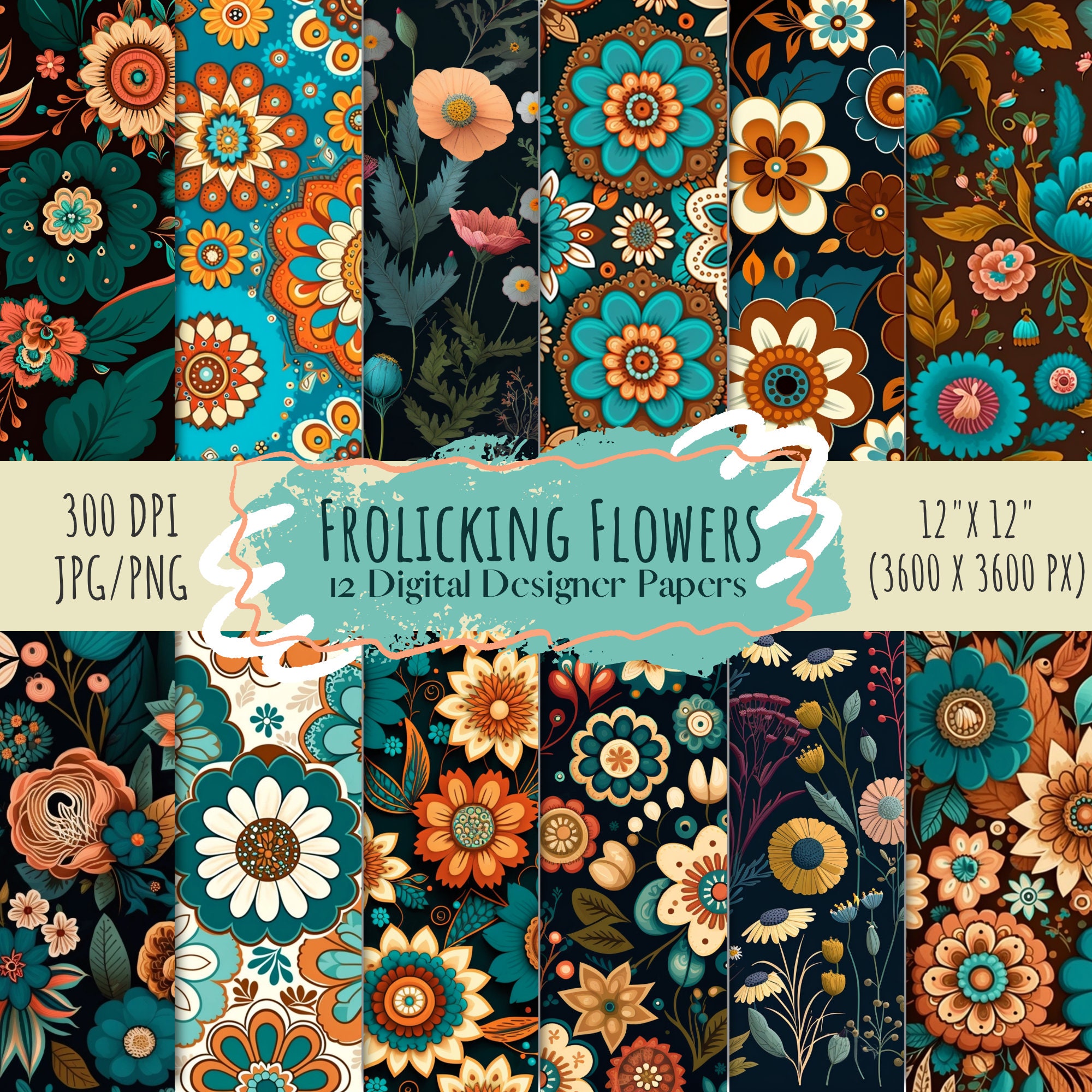 Boho and Vintage Flowers Digital Paper 70's Flower - Etsy