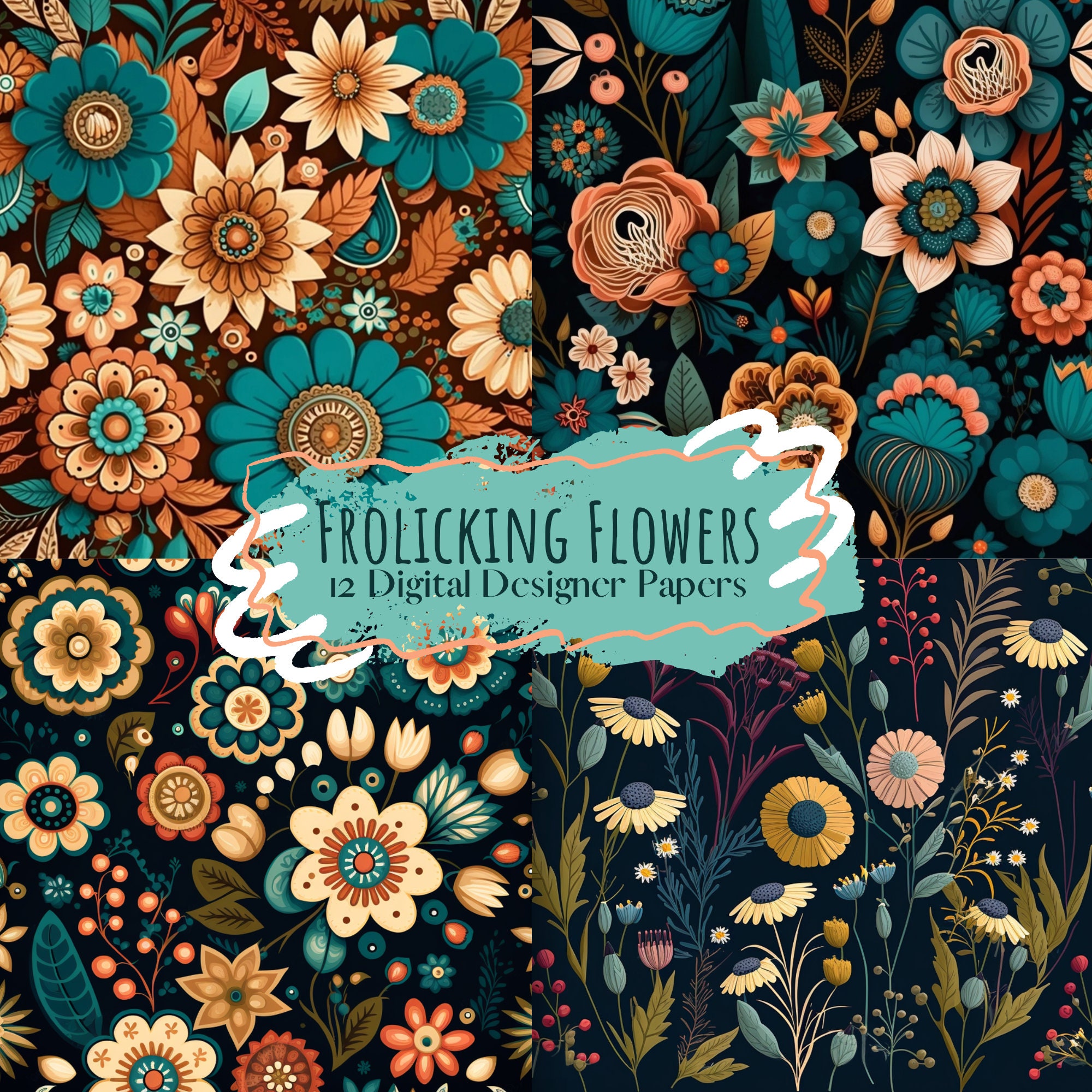 Boho and Vintage Flowers Digital Paper 70's Flower - Etsy