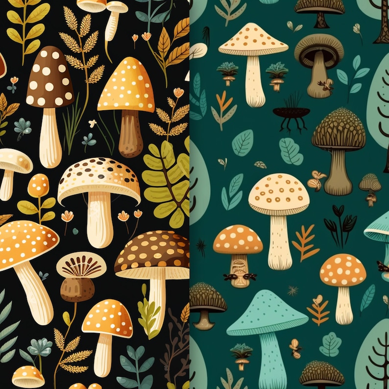 Forest Digital Paper, Woodland Forest Background, Mushroom Digital ...