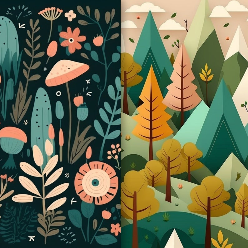 Forest Digital Paper, Woodland Forest Background, Mushroom Digital ...