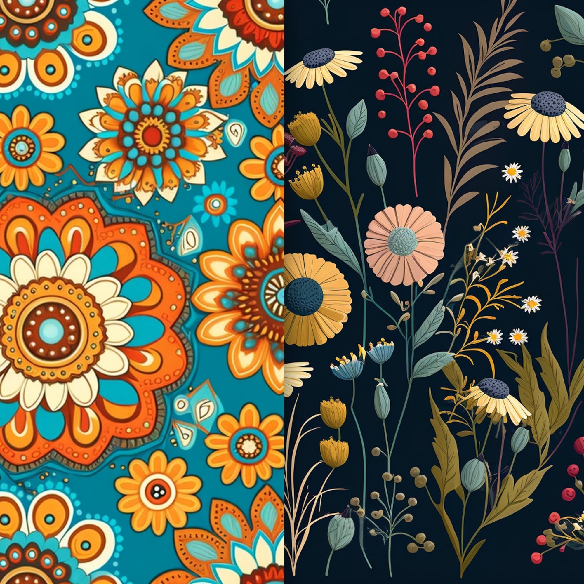 Boho and Vintage Flowers Digital Paper 70's Flower - Etsy