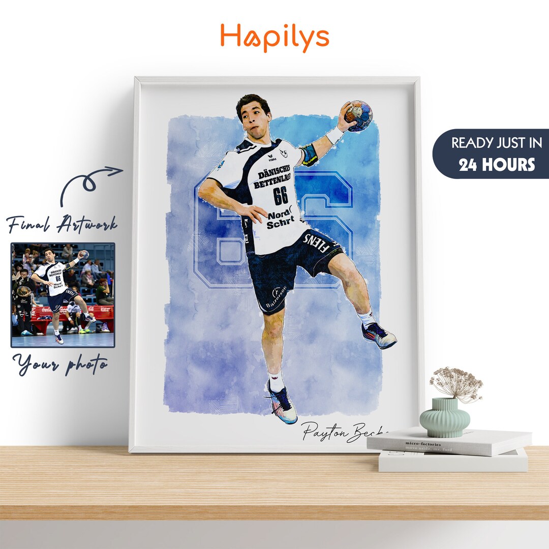 Custom Sketch Painting From Photo, Handball Player Gift, Sports Art ...