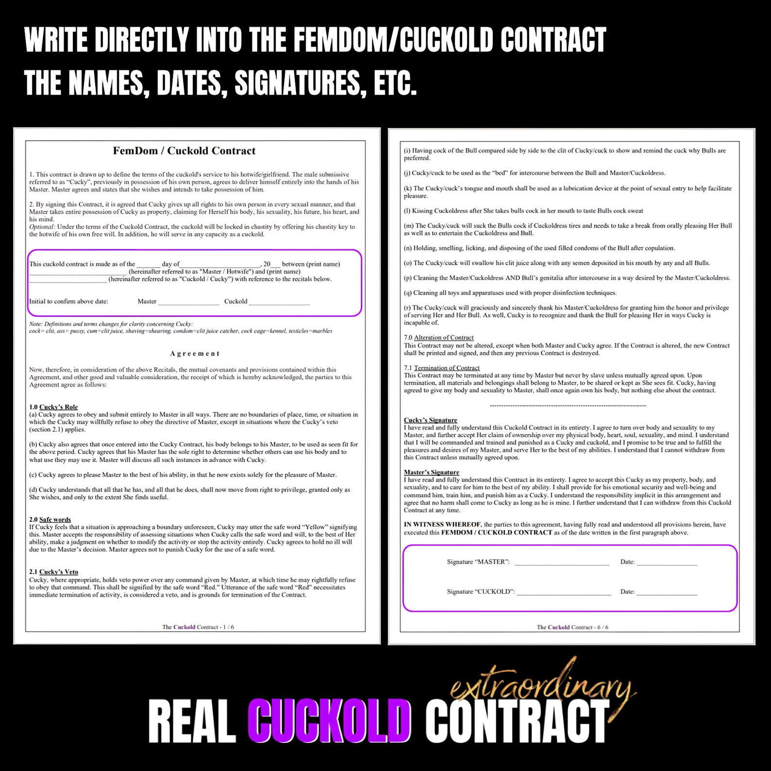 Cuckold Contract for Hotwife Femdom and Couples | Real Cuckold Contract With Cuckold Tasks for ...