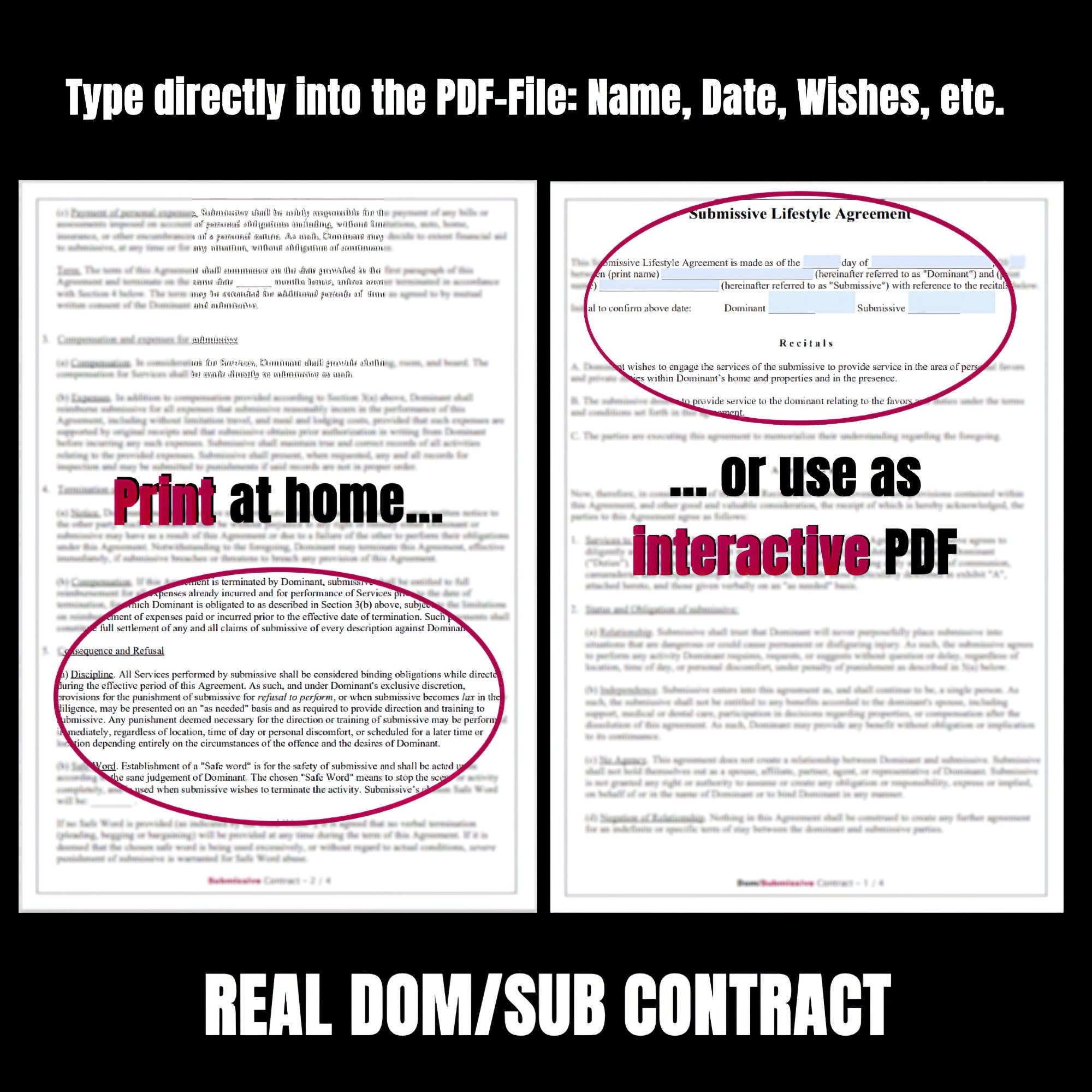 Simplify Your BDSM Contract and Submissive Relationship Agreement With Interactive PDF Template ...
