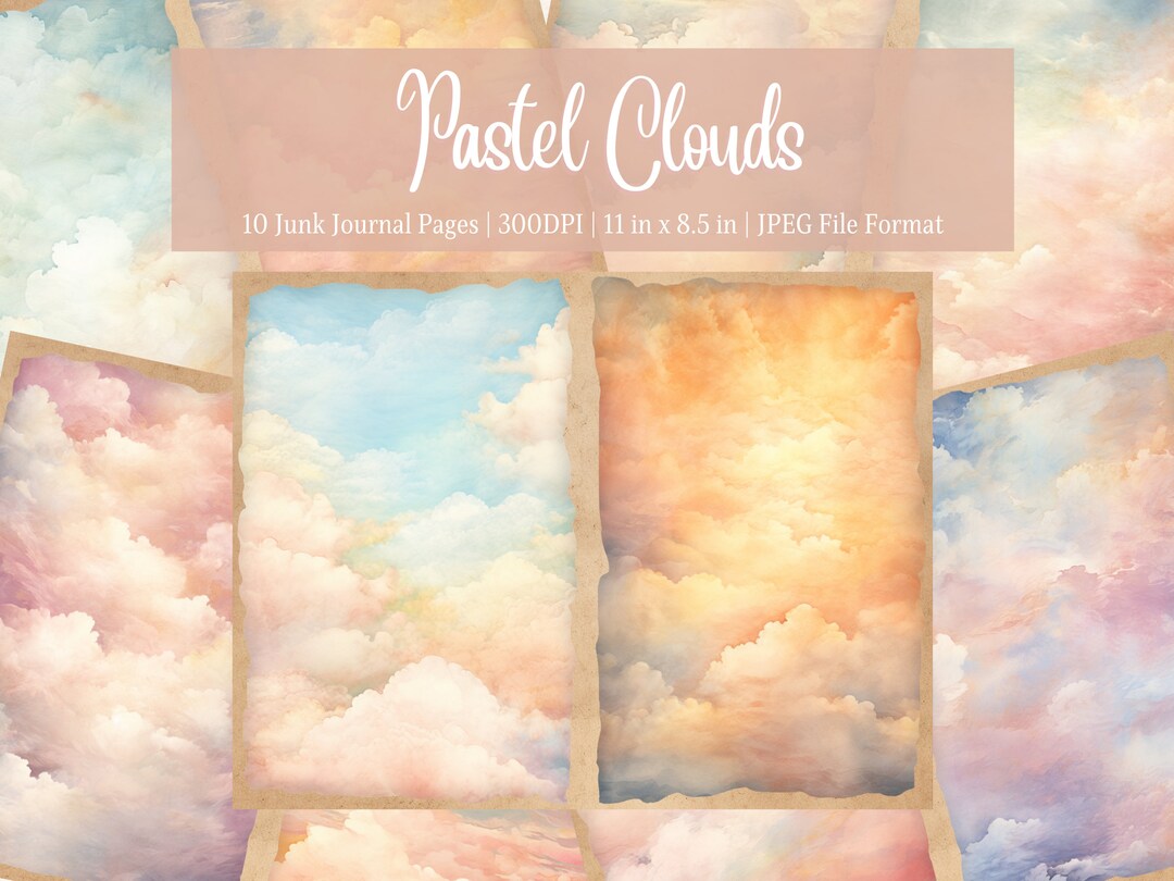 Pastel Clouds Junk Journal Kit, Vintage Journal, Digital Paper for ...