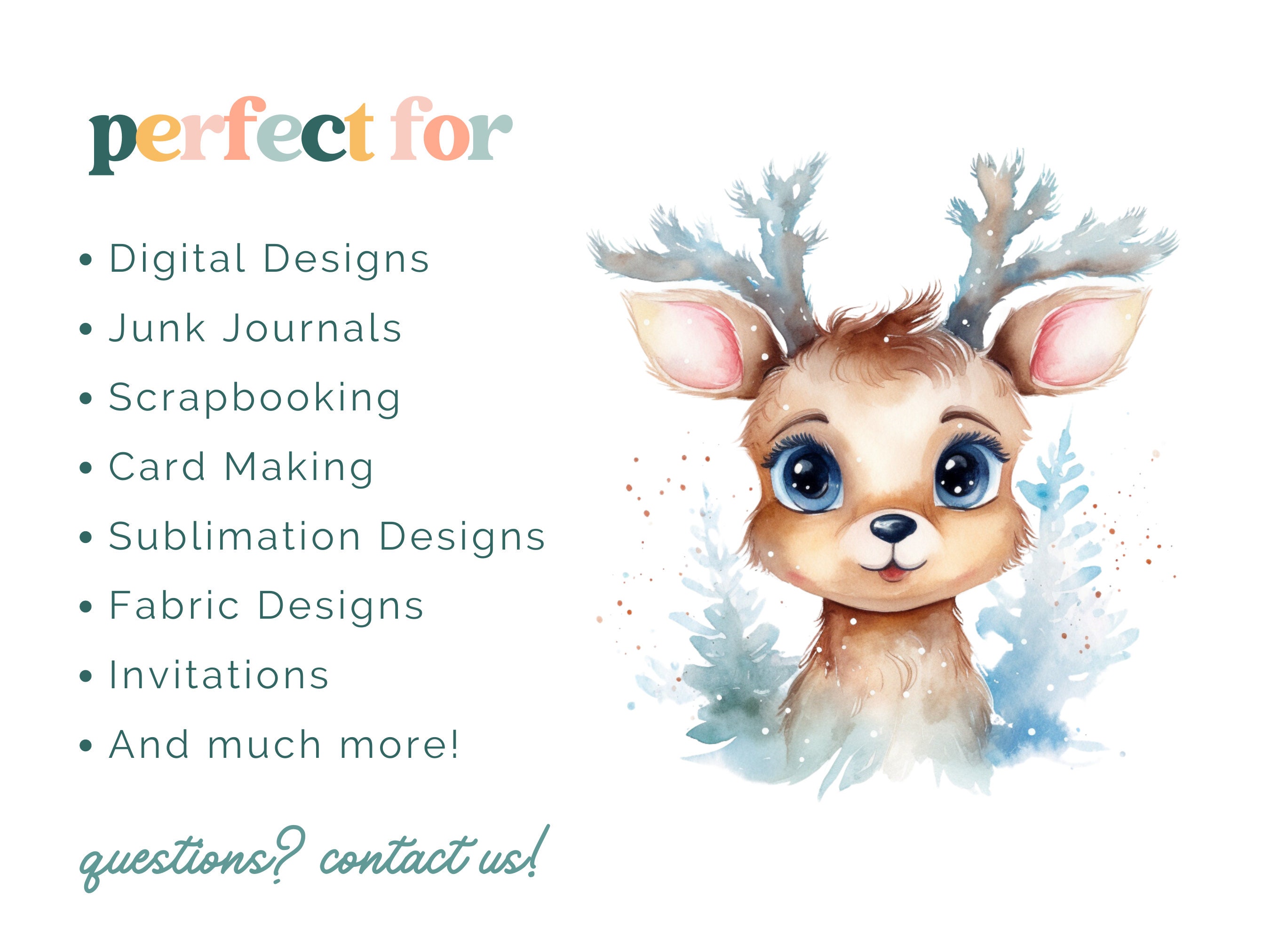 Watercolor Reindeer Clipart, Reindeer PNG, Christmas Graphics ...