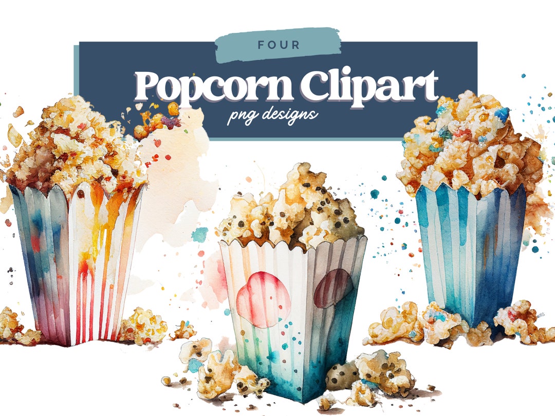 Watercolor Popcorn Clipart, Popcorn Clipart PNG, Digital Clipart ...