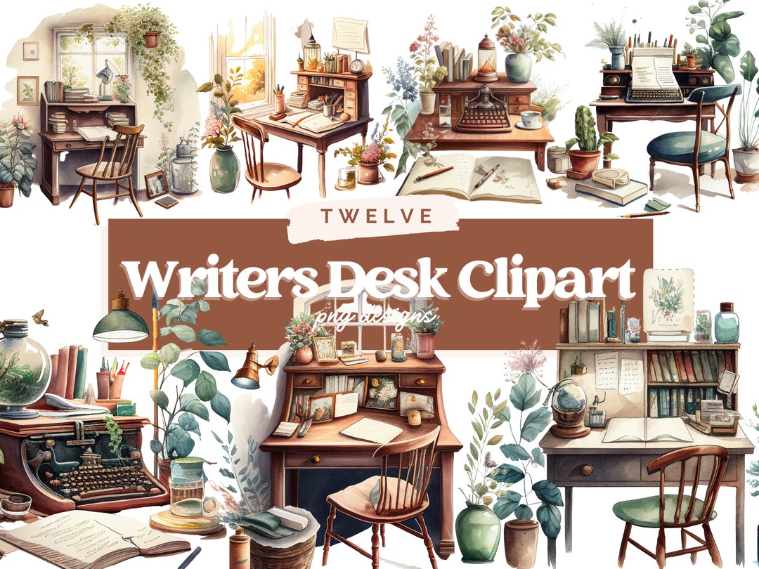 Cute Watercolor Vintage Writers Scene, Commercial Use Clipart, Park ...