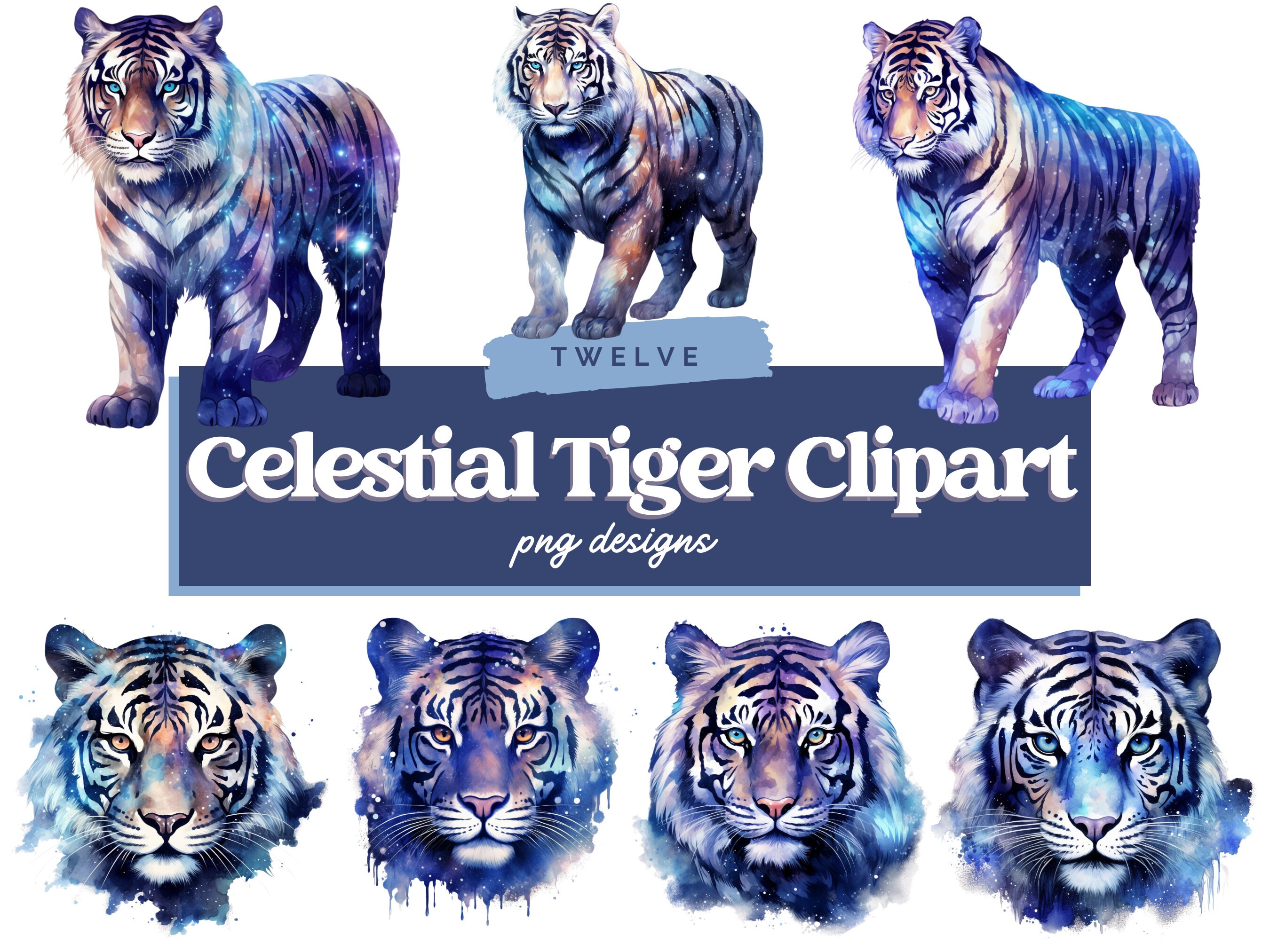 Watercolor Celestial Tiger Clipart Tiger PNG Spiritual - Etsy