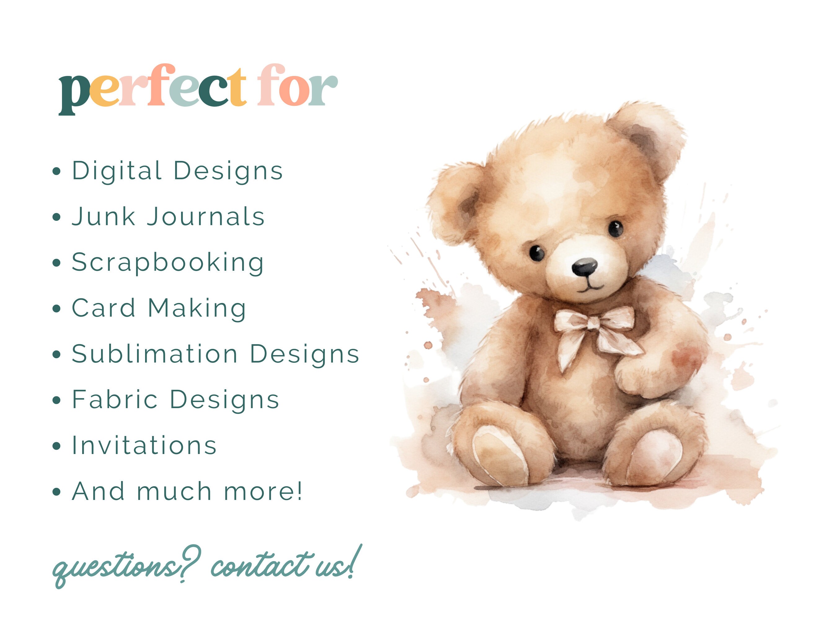 Watercolor Teddy Bear PNG Clipart Bundle Baby Shower Clipart - Etsy