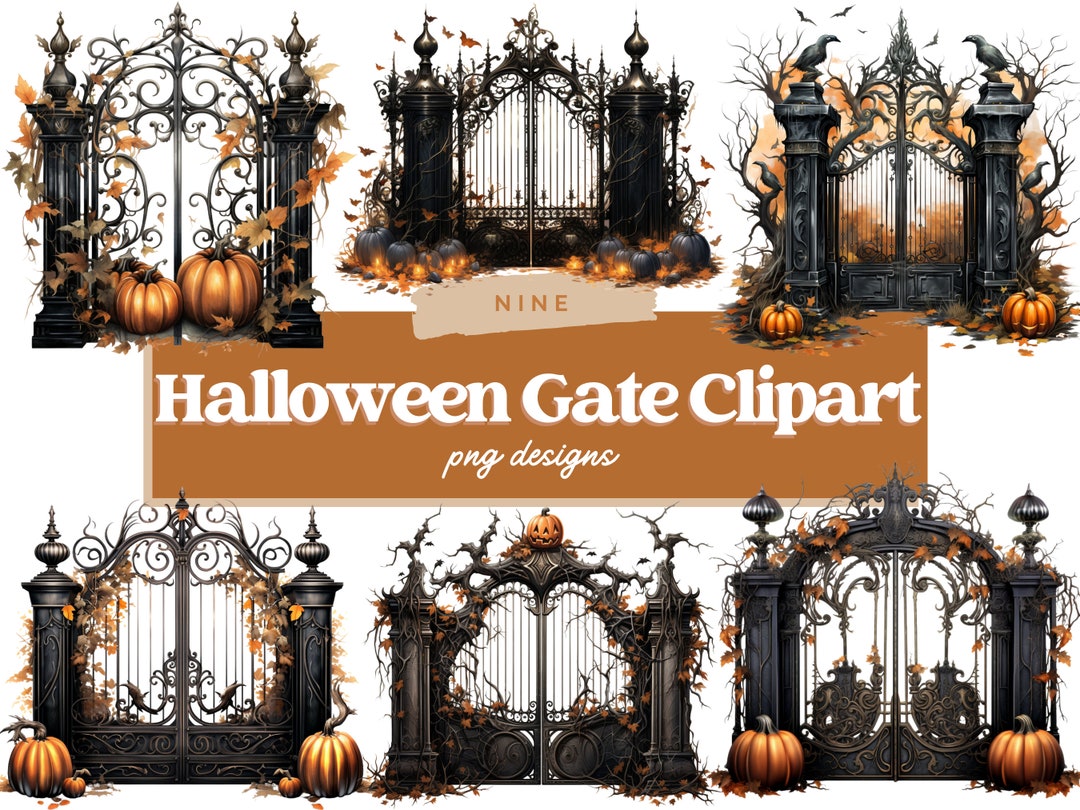 Halloween Gate Clipart, Watercolor Clipart, Halloween PNG, Scrapbook ...
