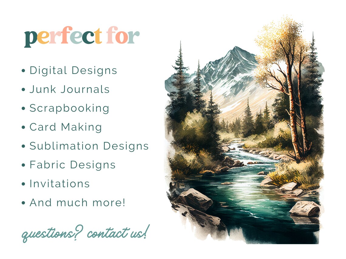 Mountain River Clipart, PNG, Watercolor Mountain River, Commercial Use ...