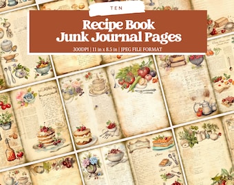 22 Vintage Cookbook Junk Journal Pages, Digital Scrapbook Paper Kit ...