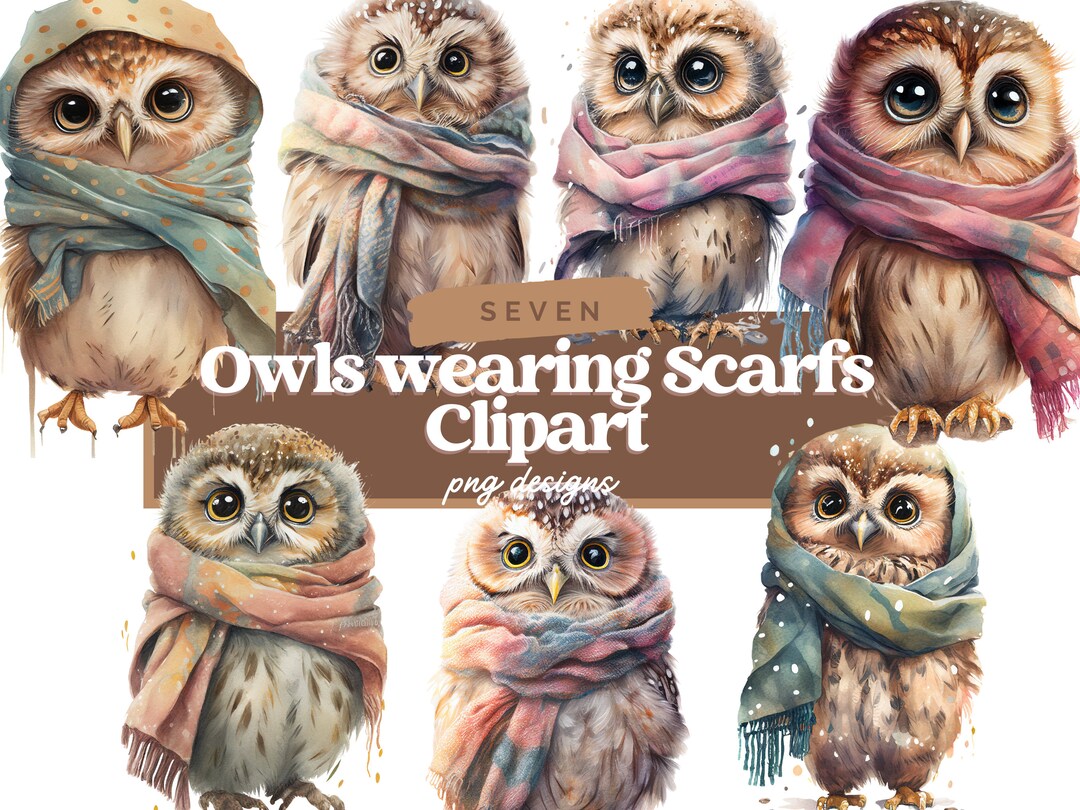 Owls Wearing Scarfs Art Prints, Owls Wearing Scarfs Clip Art ...