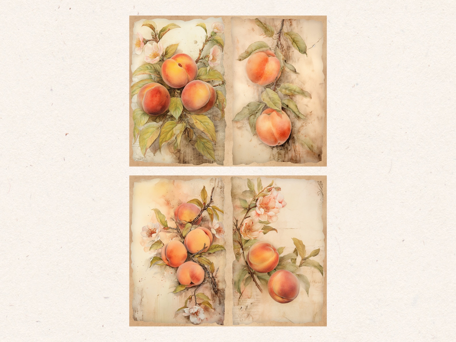 Peach Junk Journal Pages, Digital Scrapbook Paper Kit, Fruit Printable ...