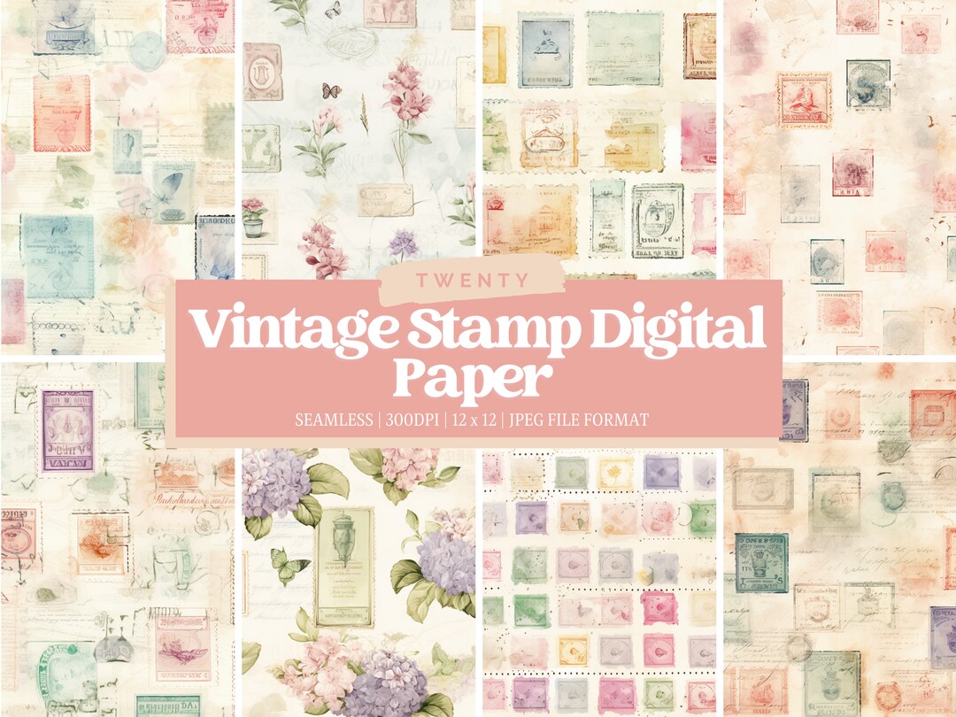 Vintage Stamp Digital Paper, Seamless Design, Web Background ...