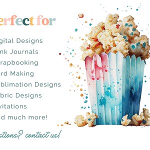 Watercolor Popcorn Clipart, Popcorn Clipart PNG, Digital Clipart ...