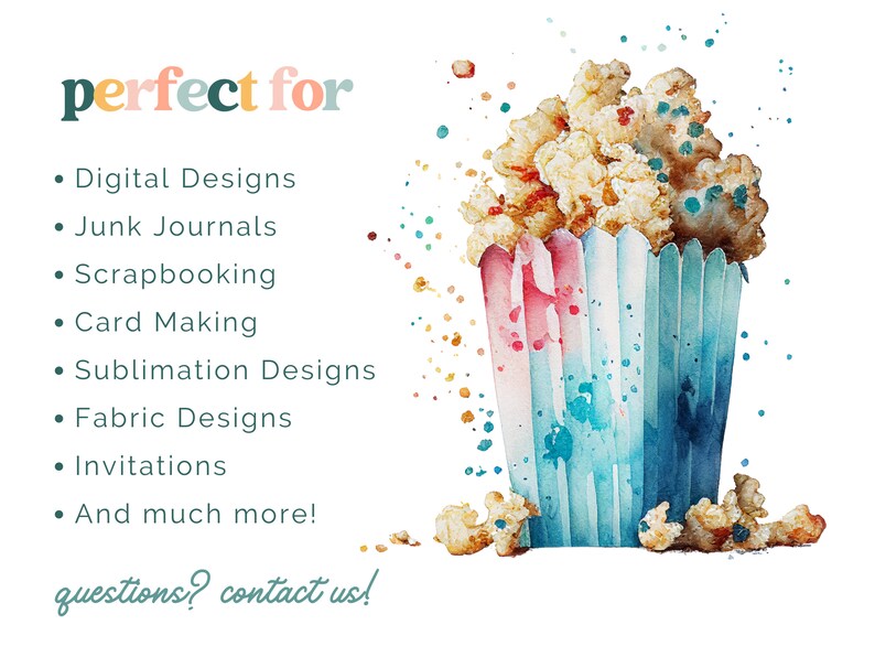 Watercolor Popcorn Clipart Popcorn Clipart PNG Digital - Etsy